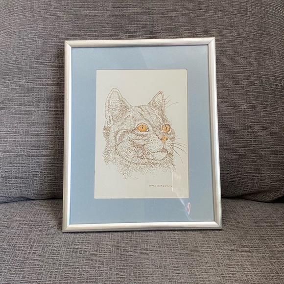 Vintage | Art | Vtg Original Stipple Cat Profile Signed By Artist ...